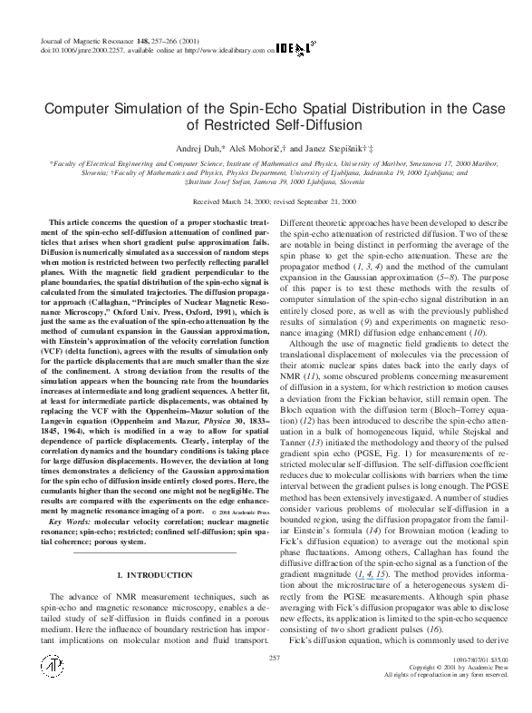 Pdf Computer Simulation Of The Spin Echo Spatial Distribution In The
