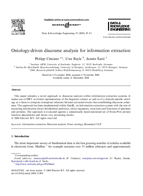 (PDF) Ontology-driven discourse analysis for information extraction