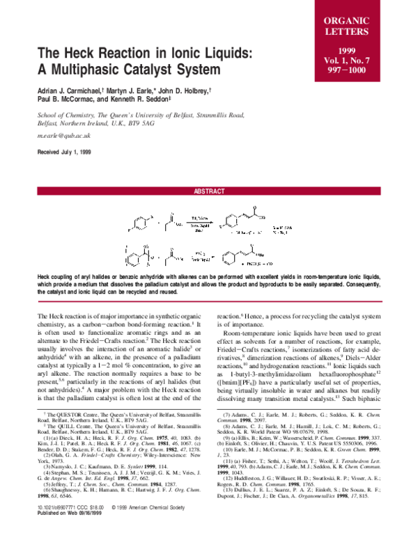 (PDF) The Heck Reaction in Ionic Liquids: A Multiphasic Catalyst System