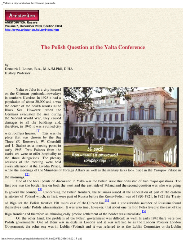 (PDF) The Polish Question at the Yalta Conference, 1945