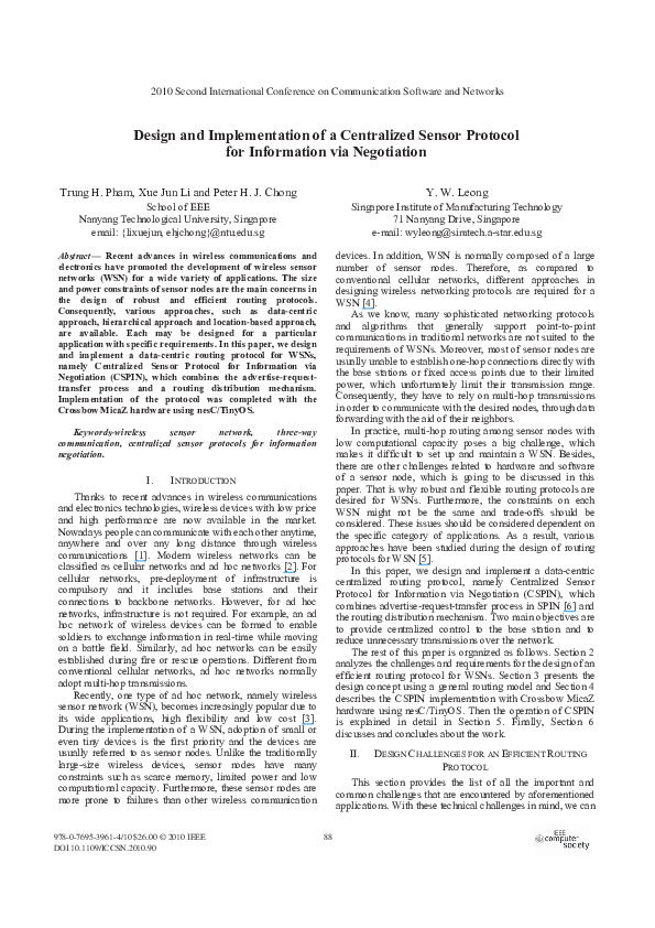 Pdf Design And Implementation Of A Centralized Sensor Protocol For