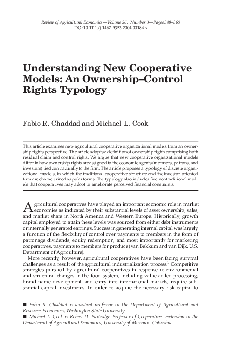 (PDF) Understanding New Cooperative Models: An Ownership-Control Rights ...