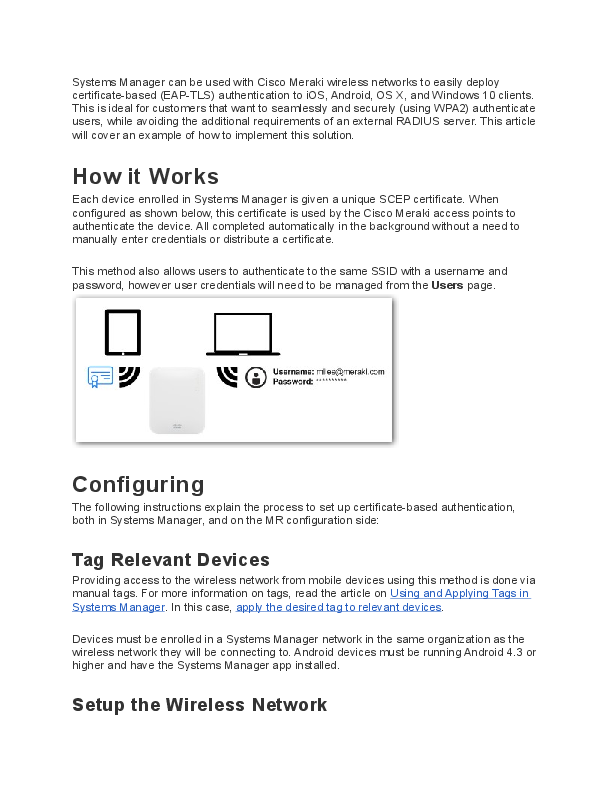 Doc Systems Manager Can Be Used With Cisco Meraki Wireless Networks To Easily Deploy Certificate