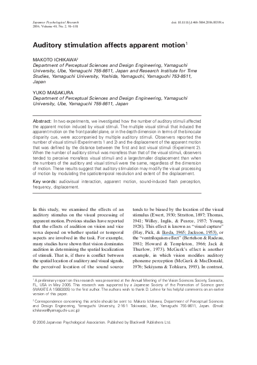 (PDF) Auditory stimulation affects apparent motion1