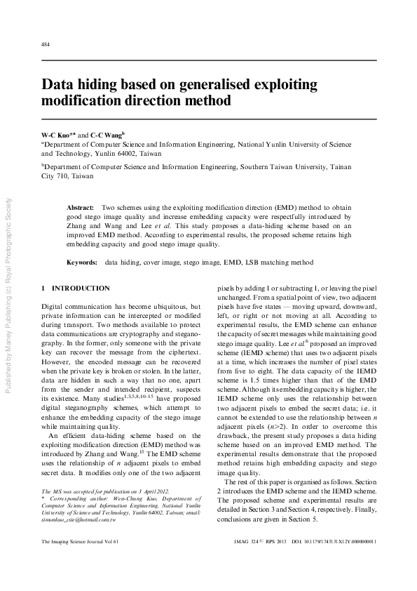 Pdf Data Hiding Based On Generalised Exploiting Modification