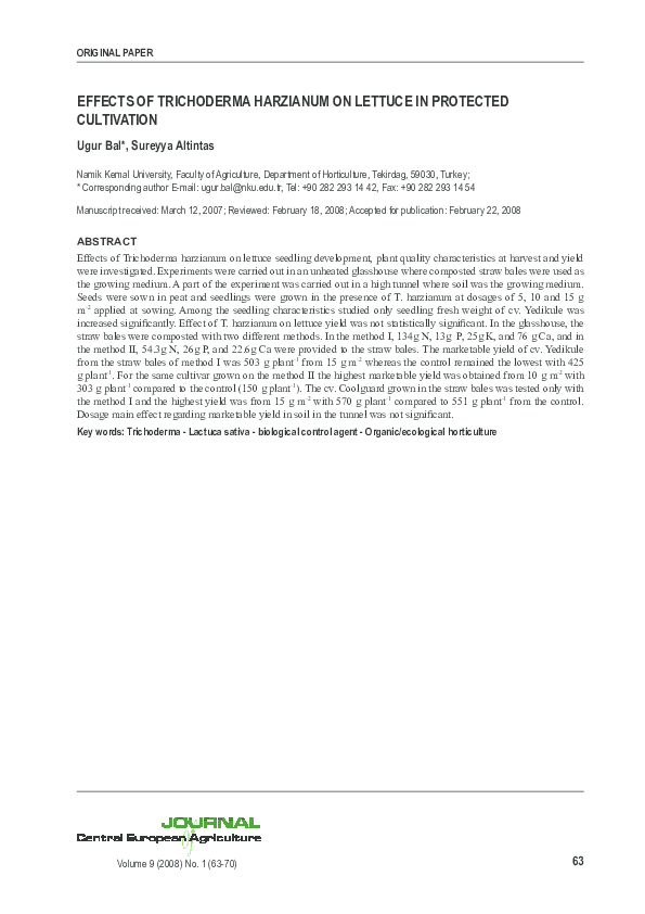 (PDF) EFFECTS OF TRICHODERMA HARZIANUM ON LETTUCE IN PROTECTED CULTIVATION