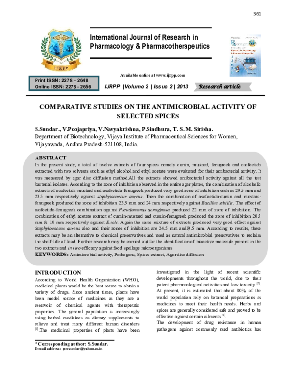 (PDF) COMPARATIVE STUDIES ON THE ANTIMICROBIAL ACTIVITY OF SELECTED SPICES