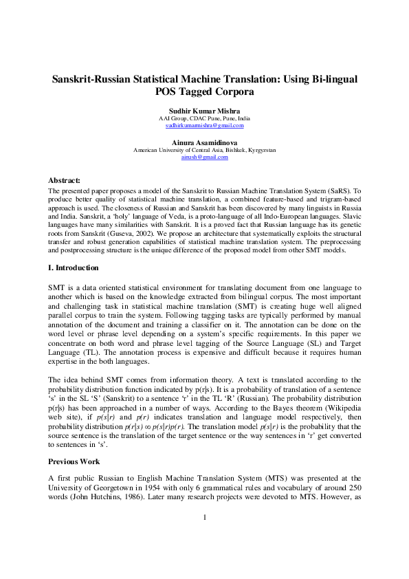 (PDF) Sanskrit-Russian Statistical Machine Translation: Using Bi ...
