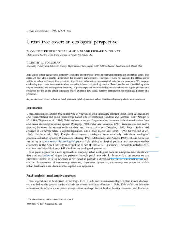 (PDF) Urban tree cover: an ecological perspective