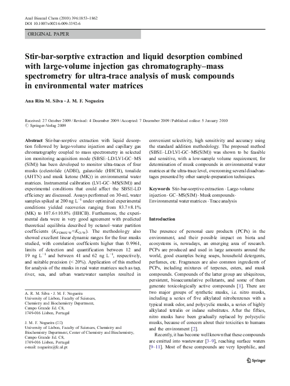 (PDF) Stir-bar-sorptive extraction and liquid desorption combined with large-volume injection ...