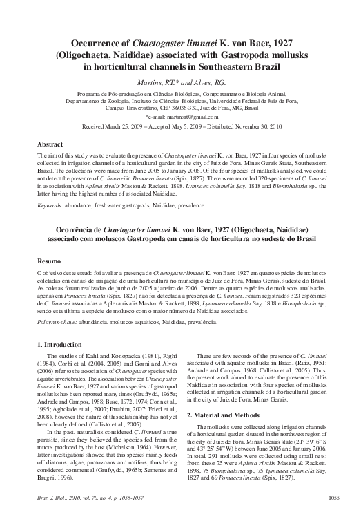 (PDF) Occurrence of Chaetogaster limnaei K. von Baer, 1927 (Oligochaeta ...