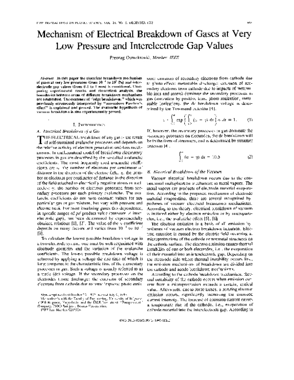 (PDF) Mechanism of electrical breakdown of gases at very low pressure ...