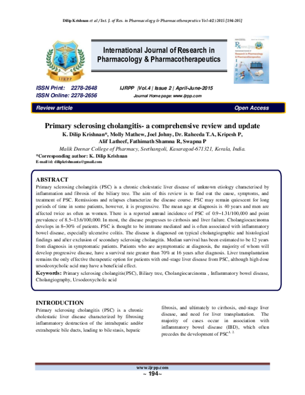 (PDF) Primary sclerosing cholangitis-a comprehensive review and update