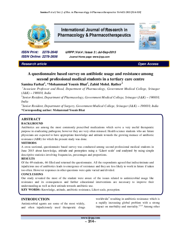 (PDF) A questionnaire based survey on antibiotic usage and resistance ...