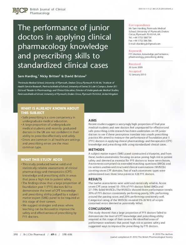 (PDF) The performance of junior doctors in applying clinical ...