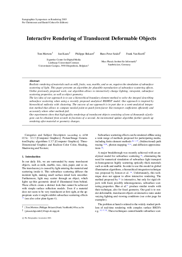 Pdf Interactive Rendering Of Translucent Deformable Objects