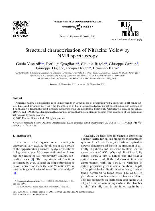 (PDF) Structural characterisation of Nitrazine Yellow by NMR spectroscopy