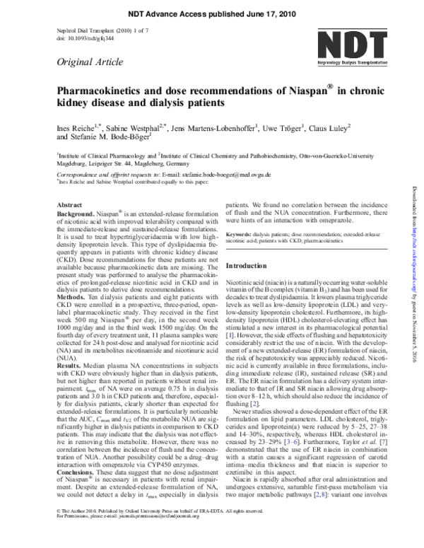 (PDF) Pharmacokinetics and dose recommendations of Niaspan(R) in ...
