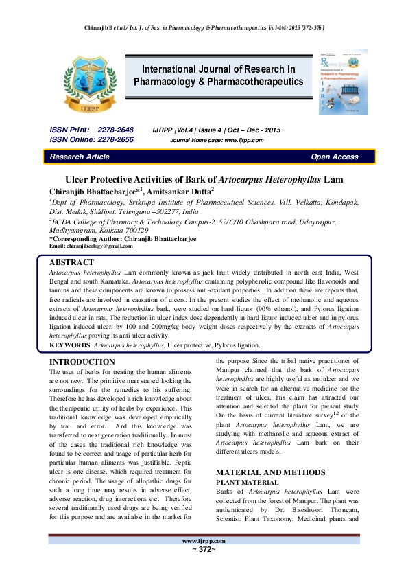 (PDF) Ulcer Protective Activities of Bark of Artocarpus Heterophyllus Lam