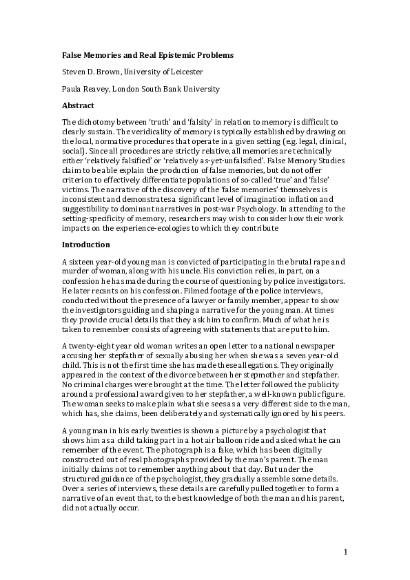 (PDF) False Memories and Real Epistemic Problems