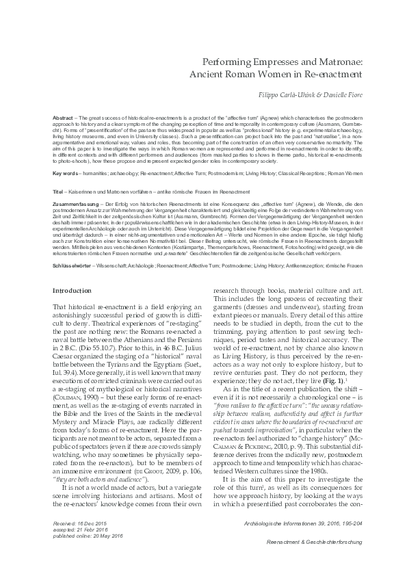 (PDF) Performing Empresses and Matronae: Ancient Roman Women in Re ...