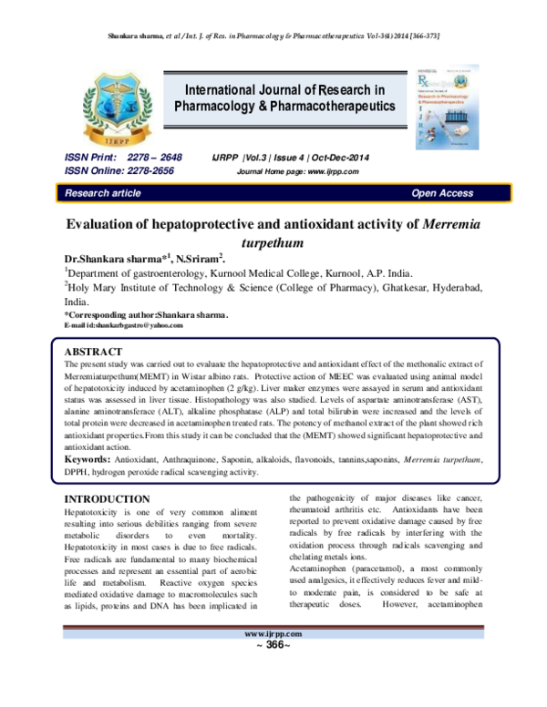 (PDF) Evaluation of hepatoprotective and antioxidant activity of ...
