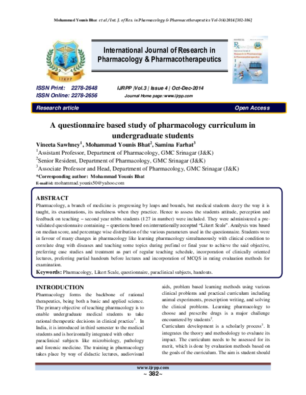 (PDF) A questionnaire based study of pharmacology curriculum in ...