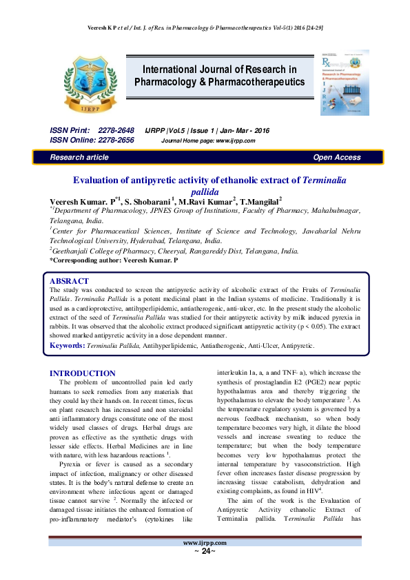 (PDF) Evaluation of antipyretic activity of ethanolic extract of Terminalia pallida