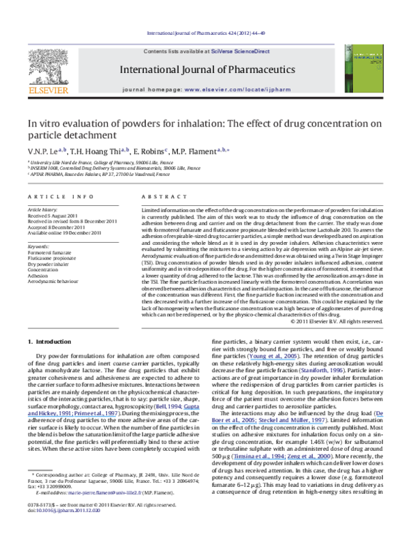 (PDF) In vitro evaluation of powders for inhalation: the effect of drug ...