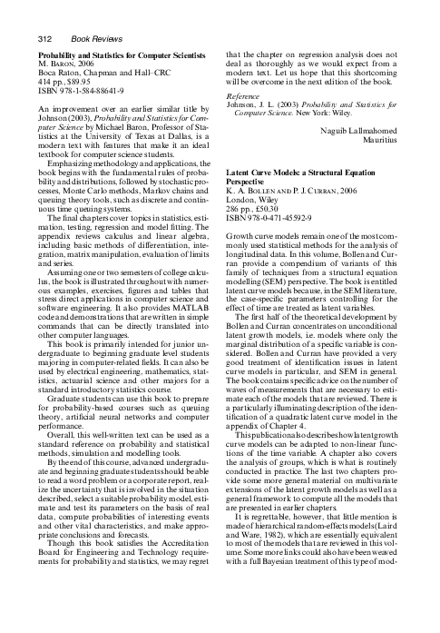 (PDF) Probability and Statistics for Computer Scientists