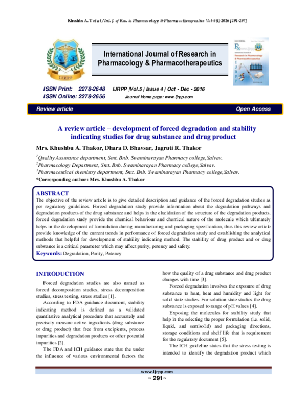 (PDF) A review article – development of forced degradation and stability indicating studies for ...
