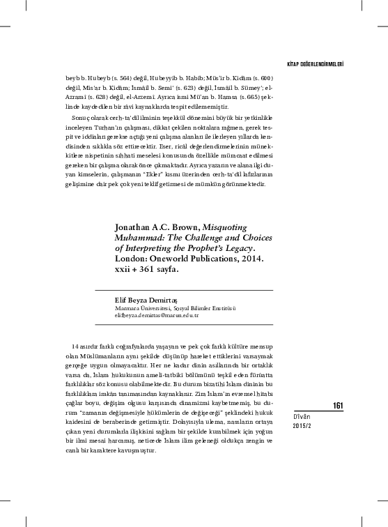 (PDF) Jonathan A.C. Brown. Misquoting Muhammad: The Challenge and ...