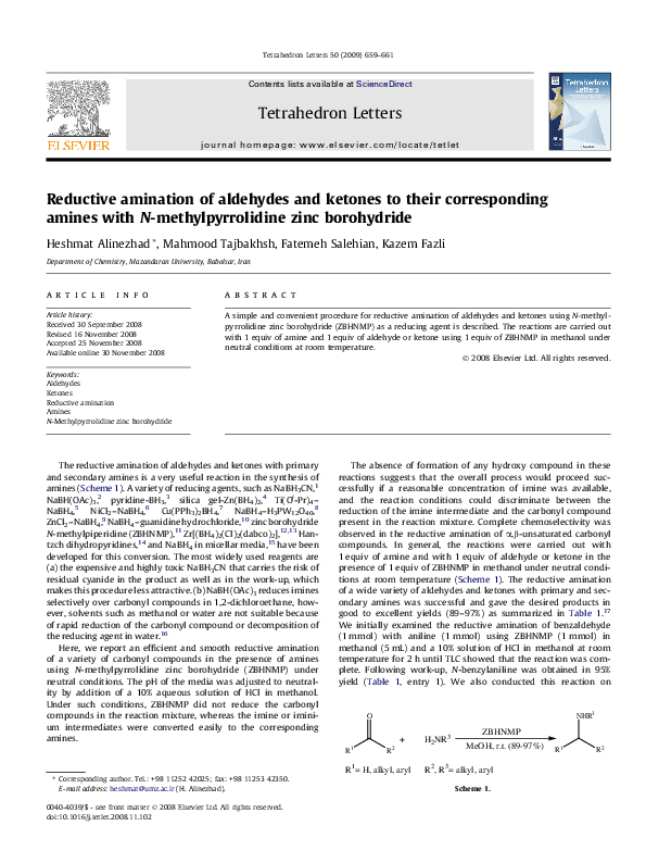 (PDF) Reductive amination of aldehydes and ketones to their ...