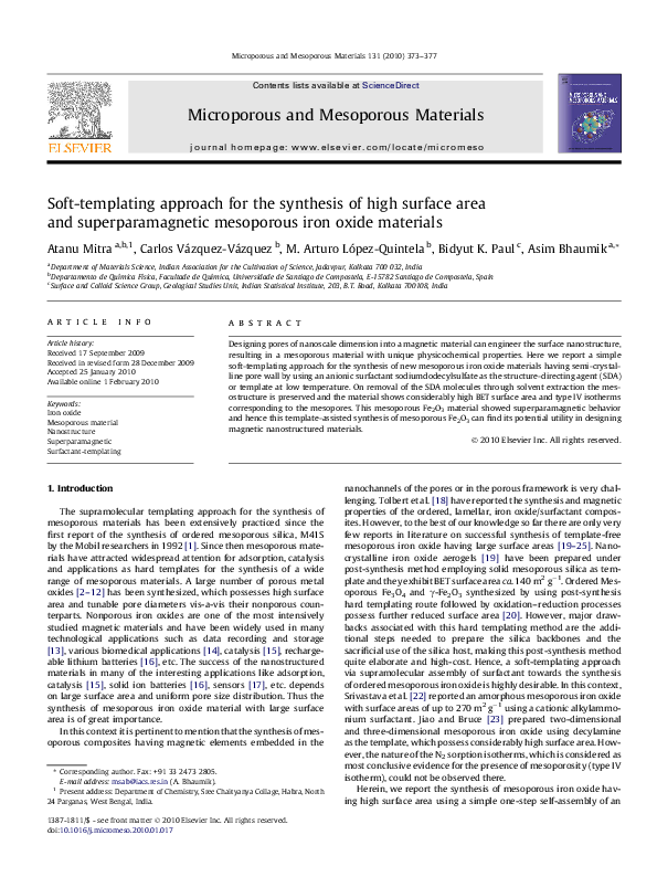 (PDF) Soft-templating approach for the synthesis of high surface area ...