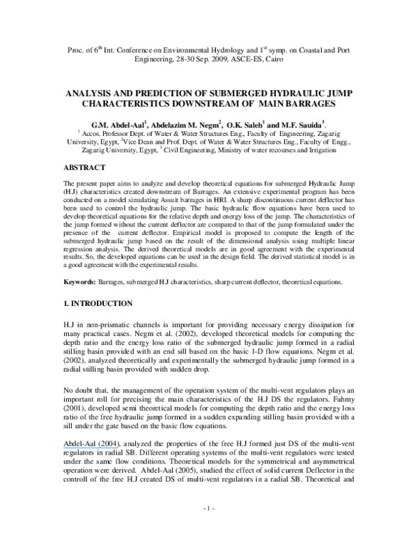 (PDF) Analysis and Prediction of Submerged Hydraulic Jump ... (PDF) Analysis and Prediction of Submerged Hydraulic Jump ...