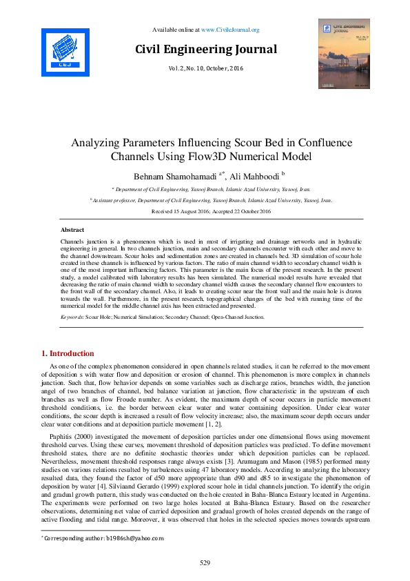 (PDF) Analyzing Parameters Influencing Scour Bed in Confluence Channels Using Flow3D Numerical Model