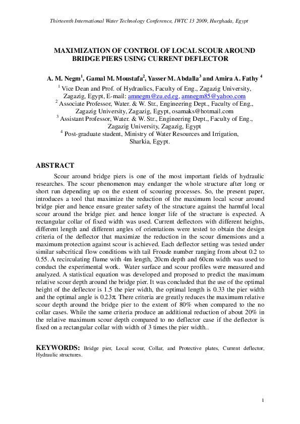 (PDF) Maximization of Control of Local Scour Around Bridge Piers Using Current Deflector