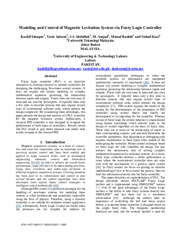 Pdf Modeling And Control Of Magnetic Levitation System Via Fuzzy Logic Controller