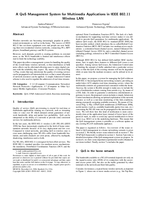 Pdf A Qos Management System For Multimedia Applications In Ieee 802