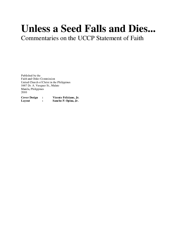 (PDF) Unless a Seed Falls and Dies... Commentaries on the UCCP ...
