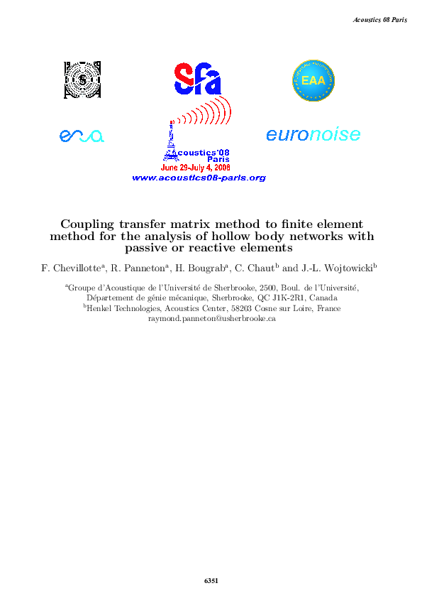(PDF) Coupling transfer matrix method to finite element method for the analysis of hollow body ...