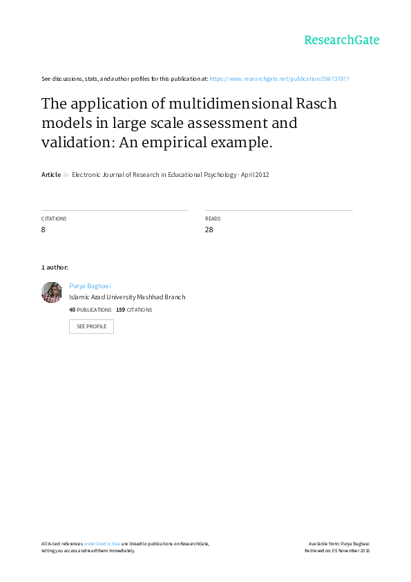 (PDF) The application of multidimensional Rasch models in large scale assessment and validation ...