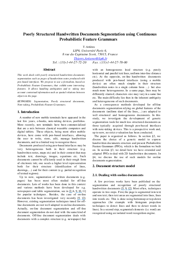 (PDF) Poorly structured handwritten documents segmentation using continuous probabilistic ...