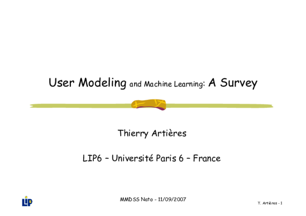 (PDF) User Modeling and Machine Learning: A Survey | Thierry Artieres - Academia.edu