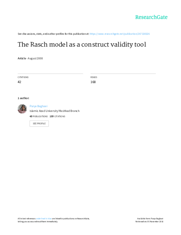 Pdf The Rasch Model As A Construct Validity Tool