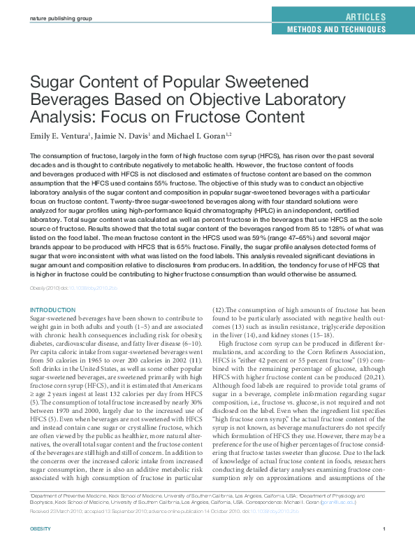 (PDF) Sugar Content of Popular Sweetened Beverages Based on Objective ...
