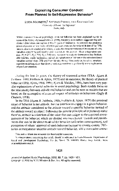 (PDF) Explaining Consumer Conduct: From Planned to Self-Expressive ...