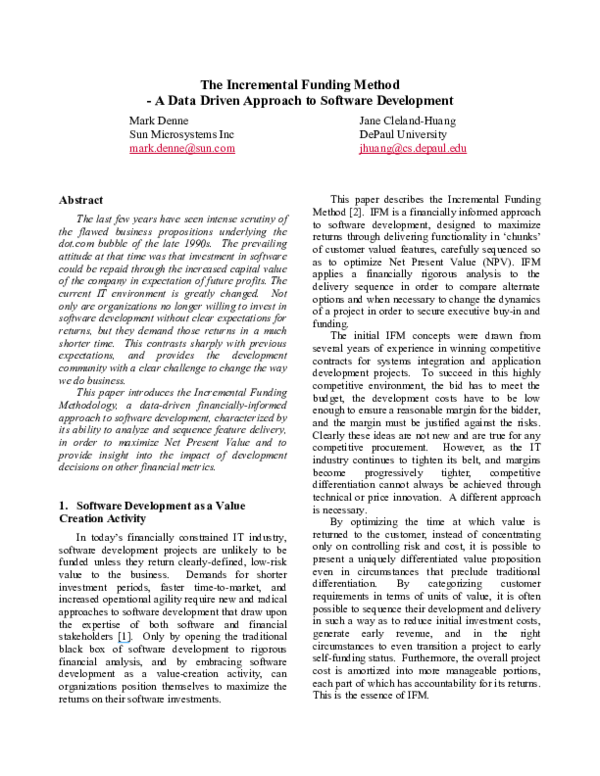 The Incremental Funding Method Data Driven Software Development