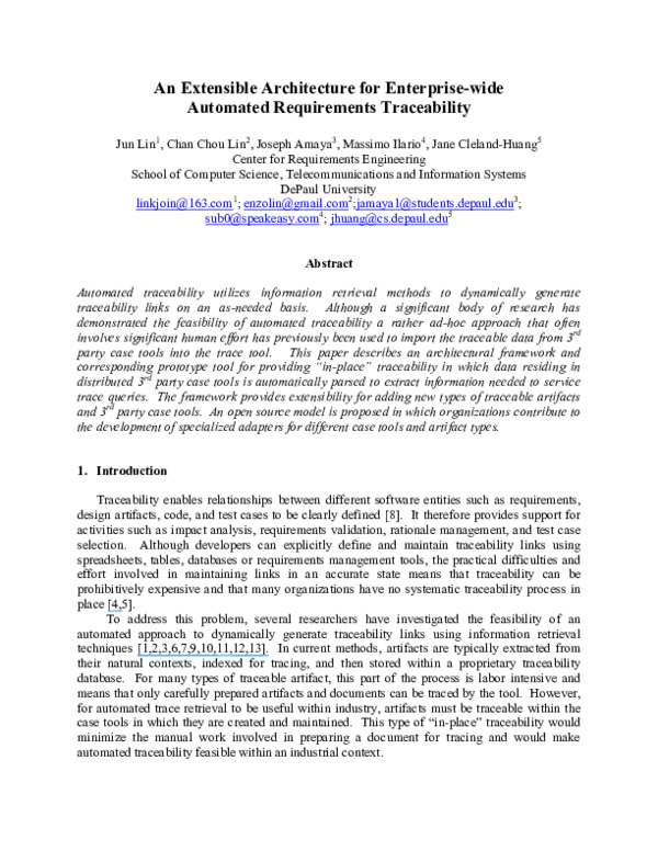 (PDF) An Extensible Architecture for Enterprise-wide Automated Requirements Traceability