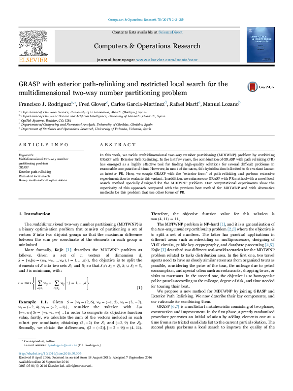 (PDF) GRASP with exterior path-relinking and restricted local search for the multidimensional ...